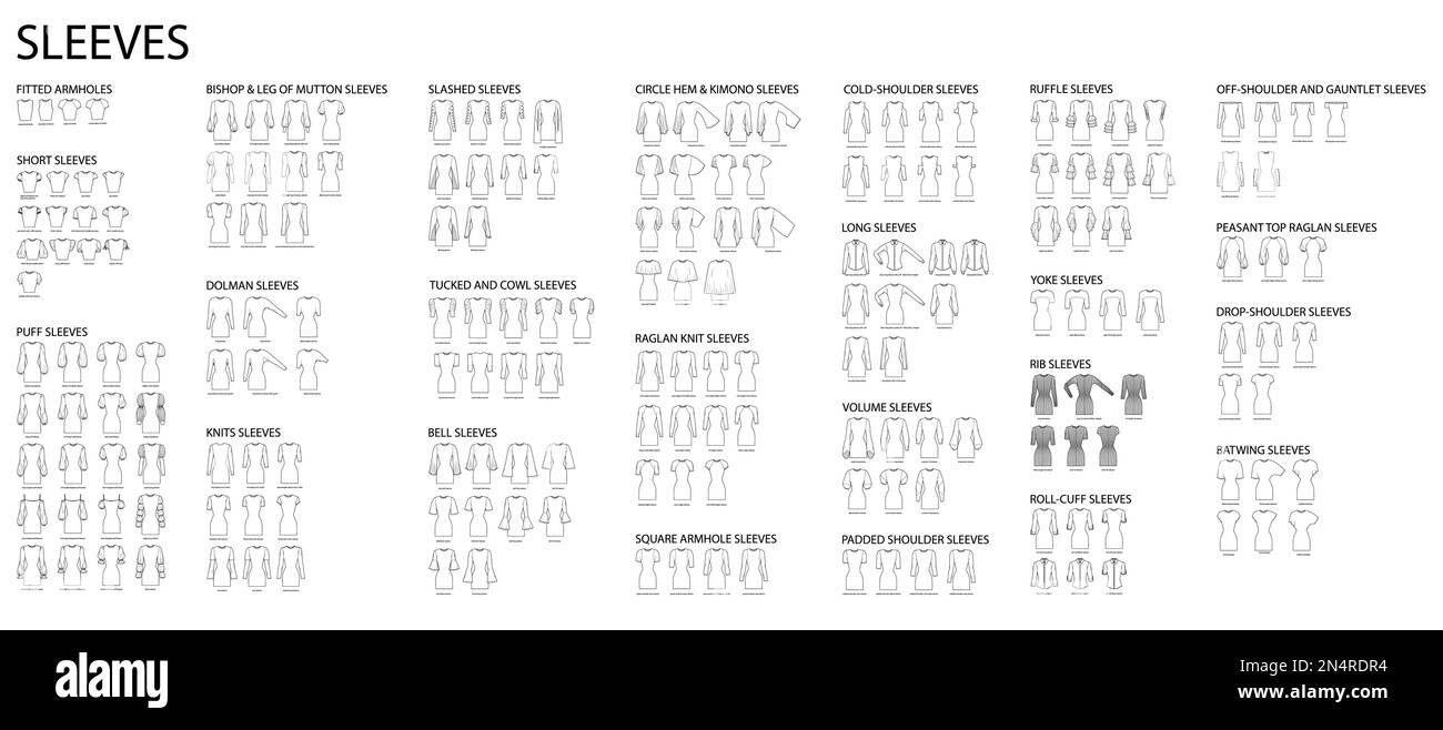 Set of sleeves - long, short, puff, knit, circle, kimono, rib, off ...