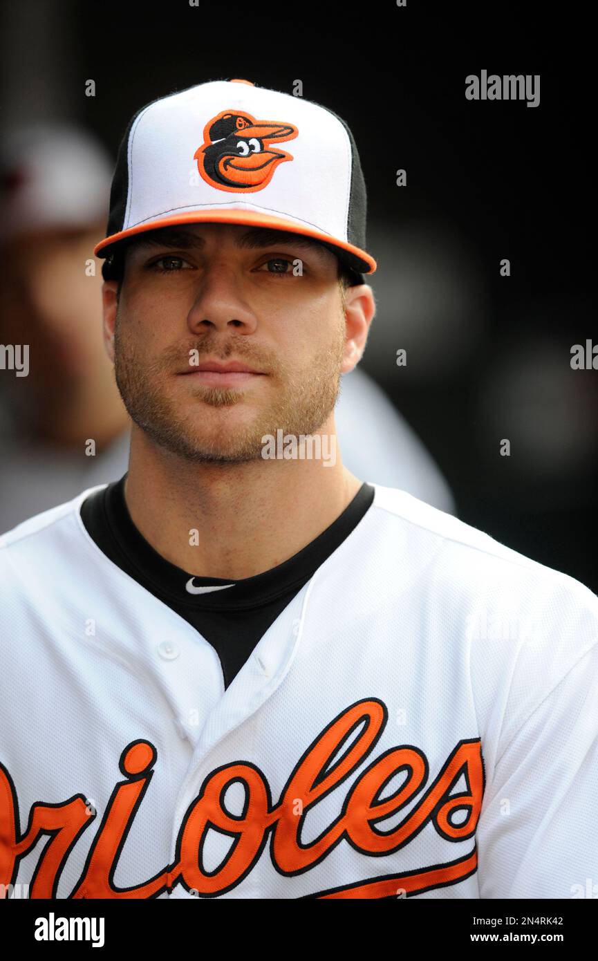 Baltimore Orioles Chris Davis looks from the dugout before playing the ...