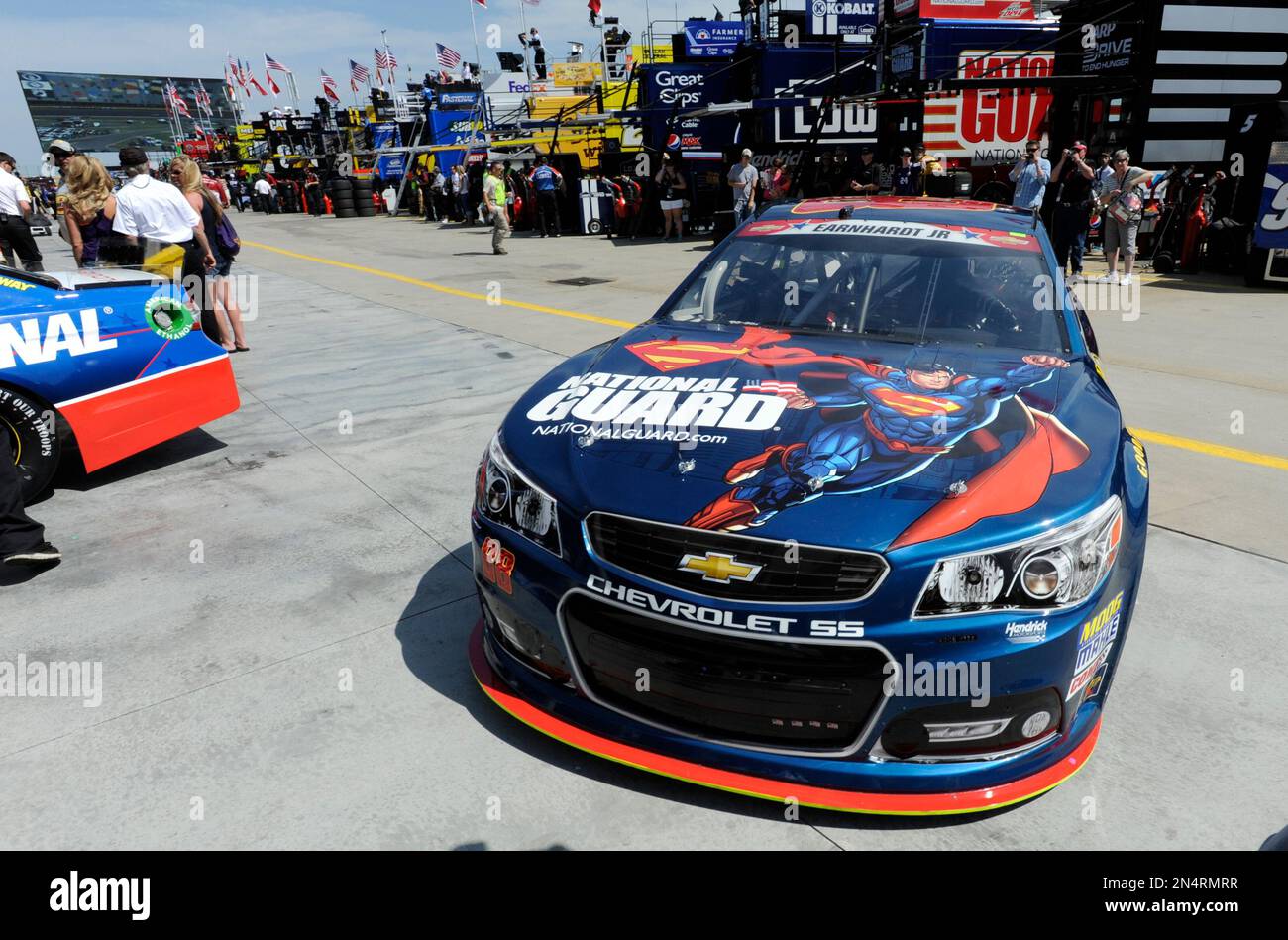 Dale Earnhardt Jr brings his car into the garage during practice for ...