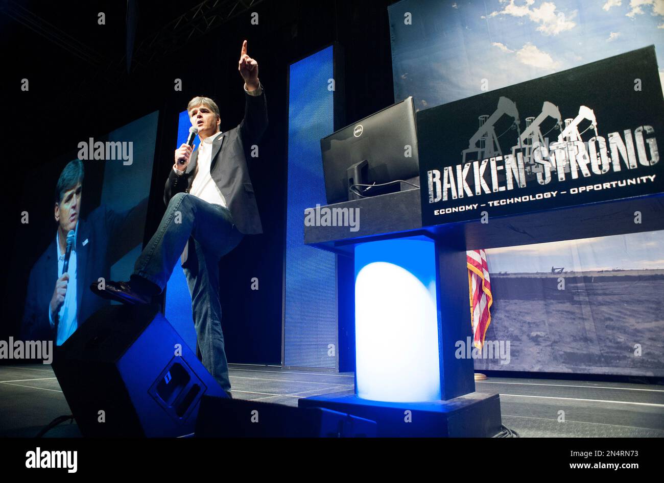 Political commentator Sean Hannity addresses the crowd during his ...