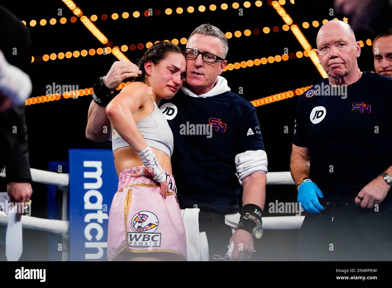 Australia's Skye Nicolson's corner consoles Spain's Tania Alvarez after a women's WBC Silver ...