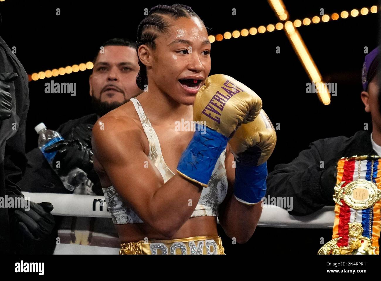 Alycia Baumgardner before a women's super featherweight championship ...