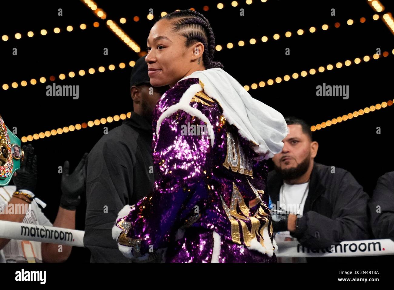 Alycia Baumgardner arrives for a women's super featherweight ...