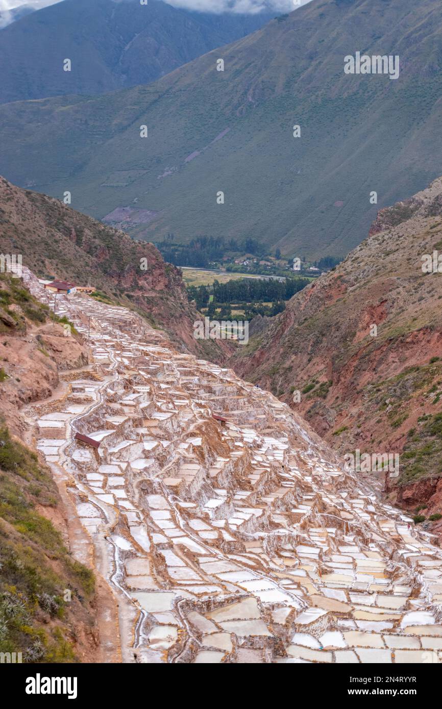 View of the natural salt pools in Las Salineras de Maras in the Sacred ...