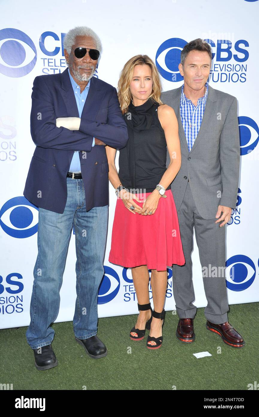 Morgan Freeman, from left, Tea Leoni, and Tim Daly arrives at CBS ...