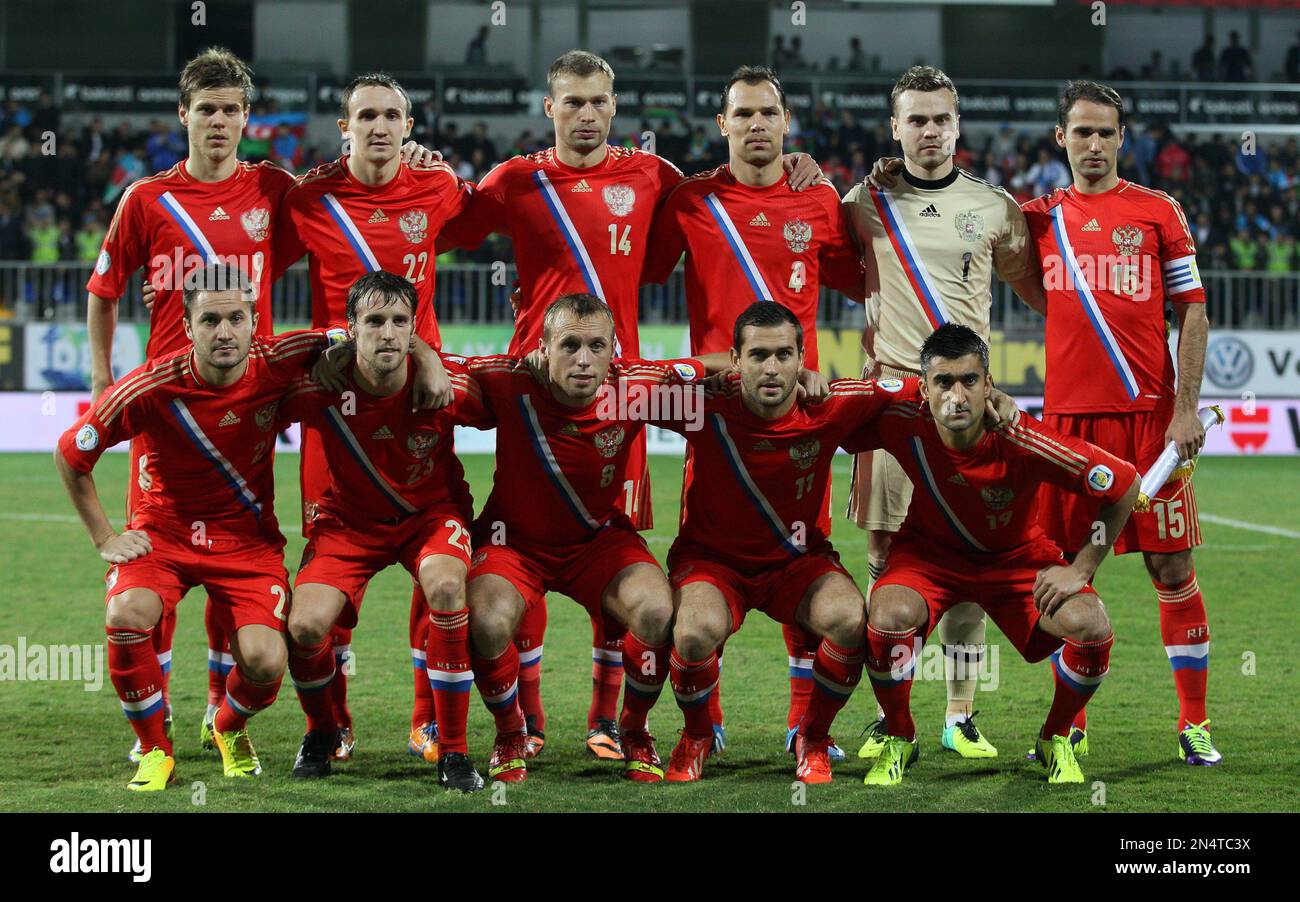 FILE - In this Oct. 15, 2013 file photo, Russia national team poses ...