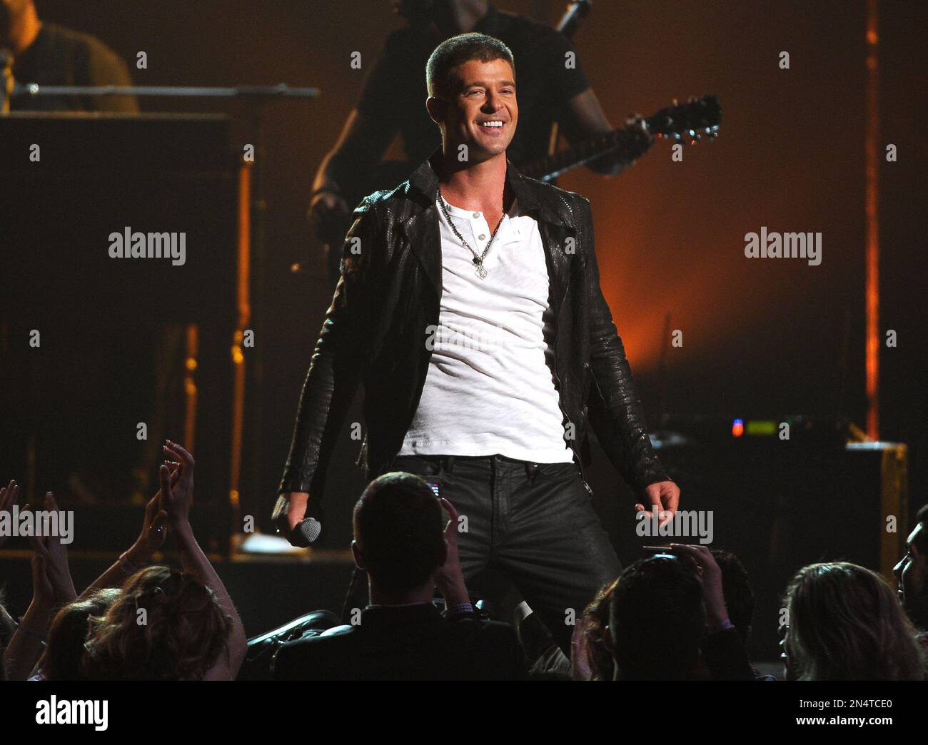 Robin Thicke performs on stage at the Billboard Music Awards at the MGM ...