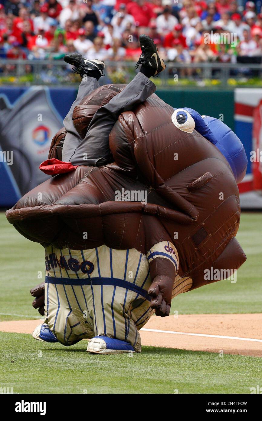 Zooperstars Clammy Sosa eats a fake umpire during the sixth inning of a ...