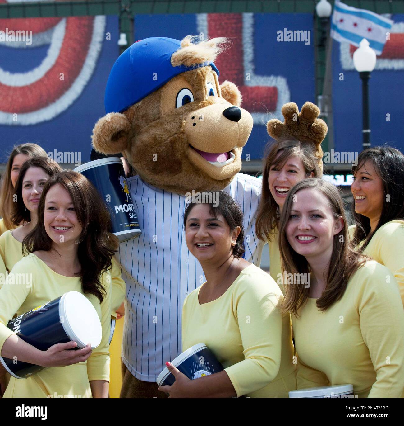 Morton Salt Girls celebrate with Clark, the Cubs new mascot, in honor ...