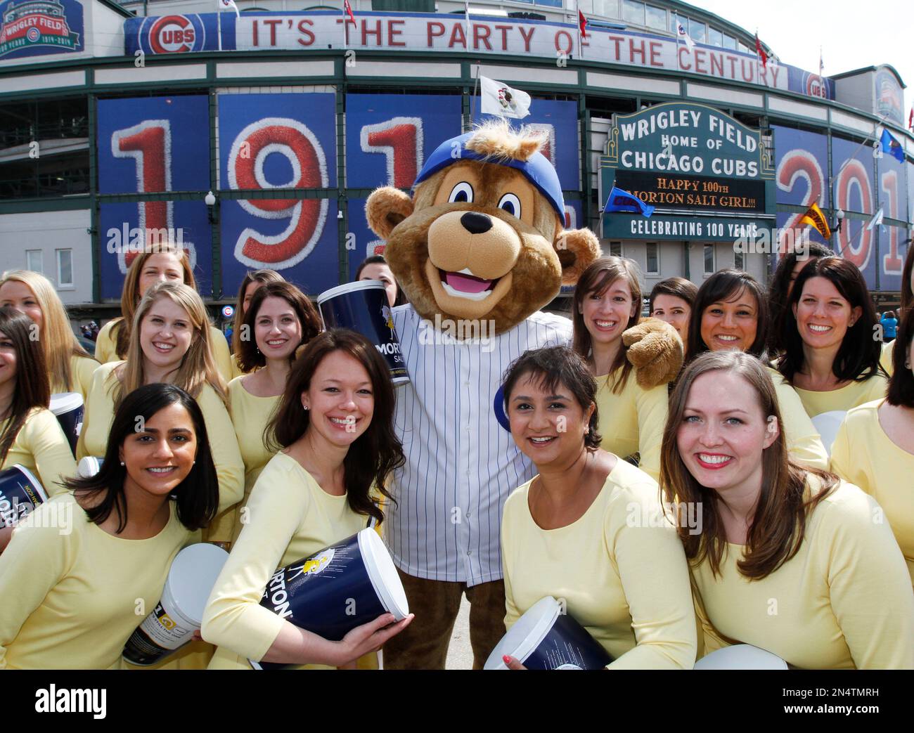 Morton Salt Girls celebrate with Clark, the Cubs new mascot, in honor ...