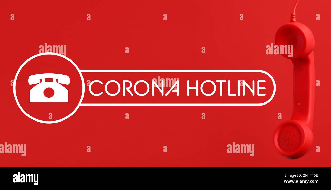 Covid-19 Hotline. Handset and text on red background, banner design ...