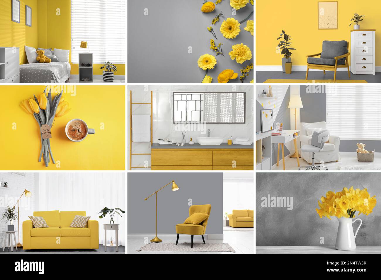 Color of the year 2021. Collage with different photos Stock Photo - Alamy