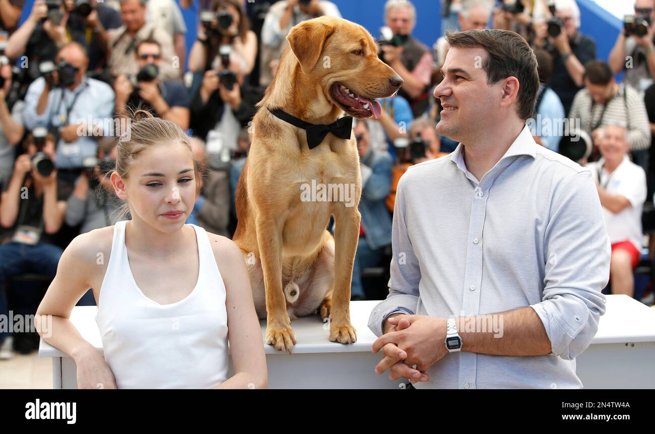 Actress Zsofia Psotta, left, and director Kornel Mundruczo pose with a ...