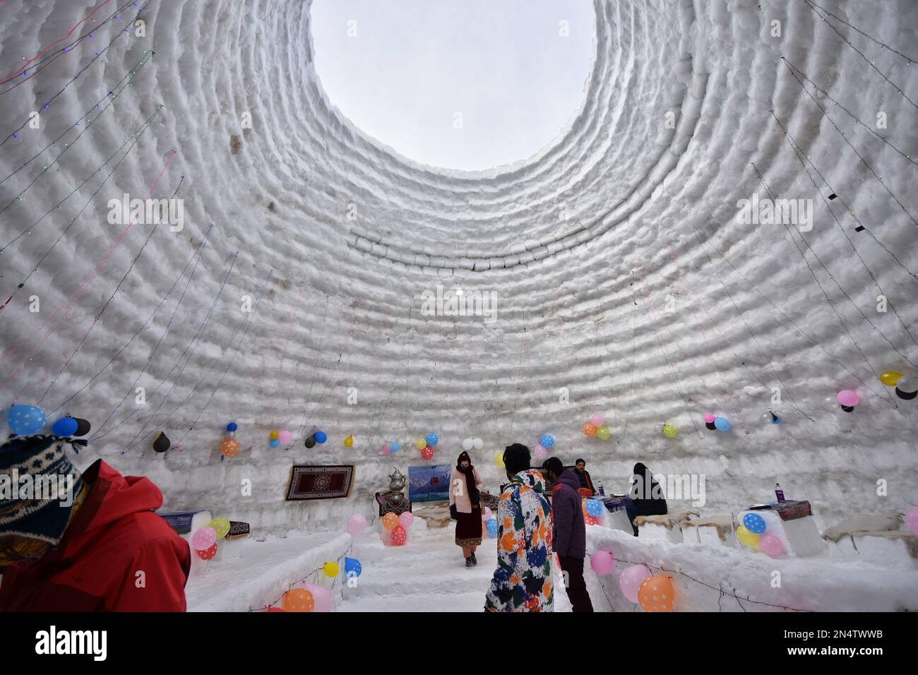 Tourists visit the Igloo cafe in Ski resort Gulmarg, Indian ...