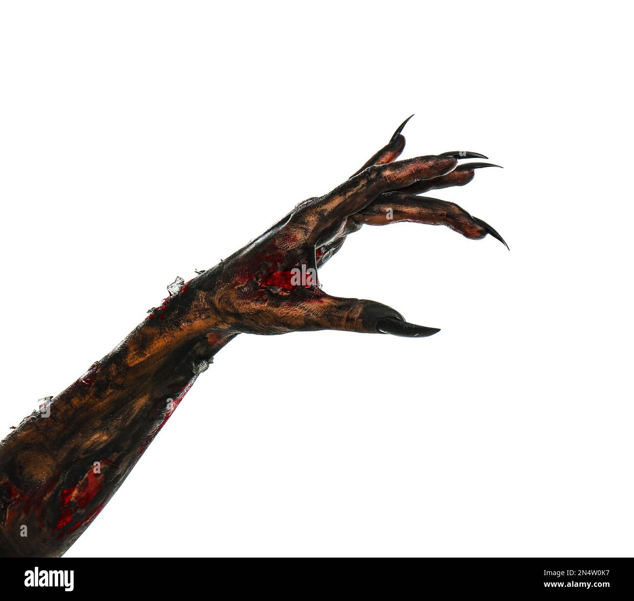 Scary monster on white background, closeup of hand. Halloween character ...