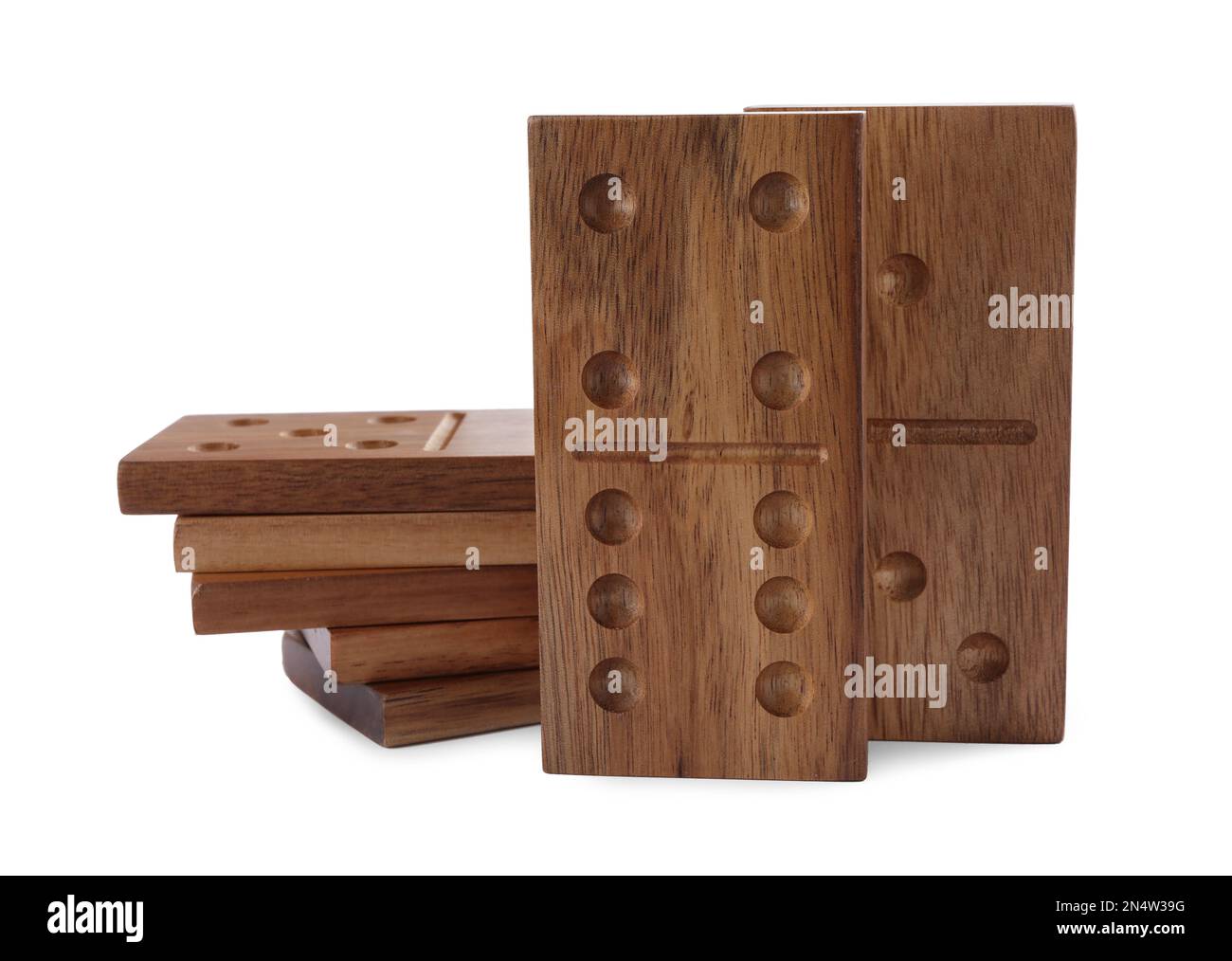 Wooden domino tiles with pips isolated on white Stock Photo - Alamy