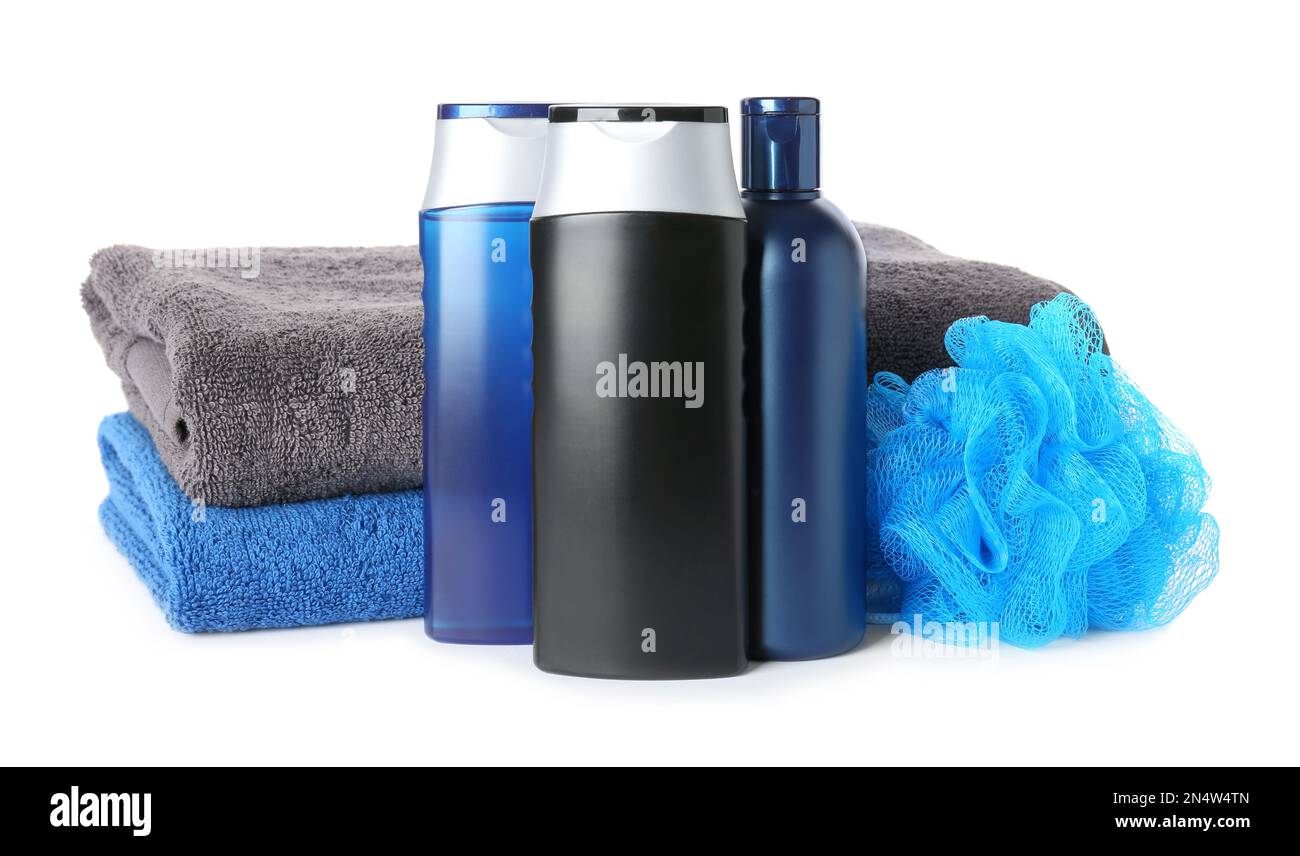 Set with men's personal hygiene products on white background Stock ...