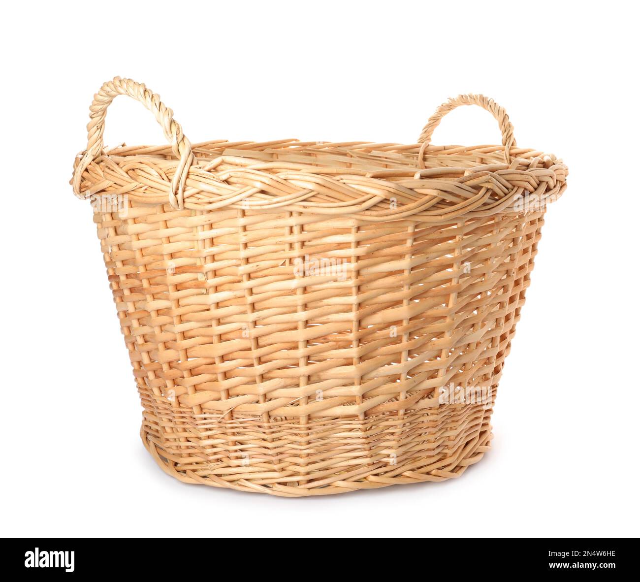Wicker basket with handles isolated on white Stock Photo - Alamy