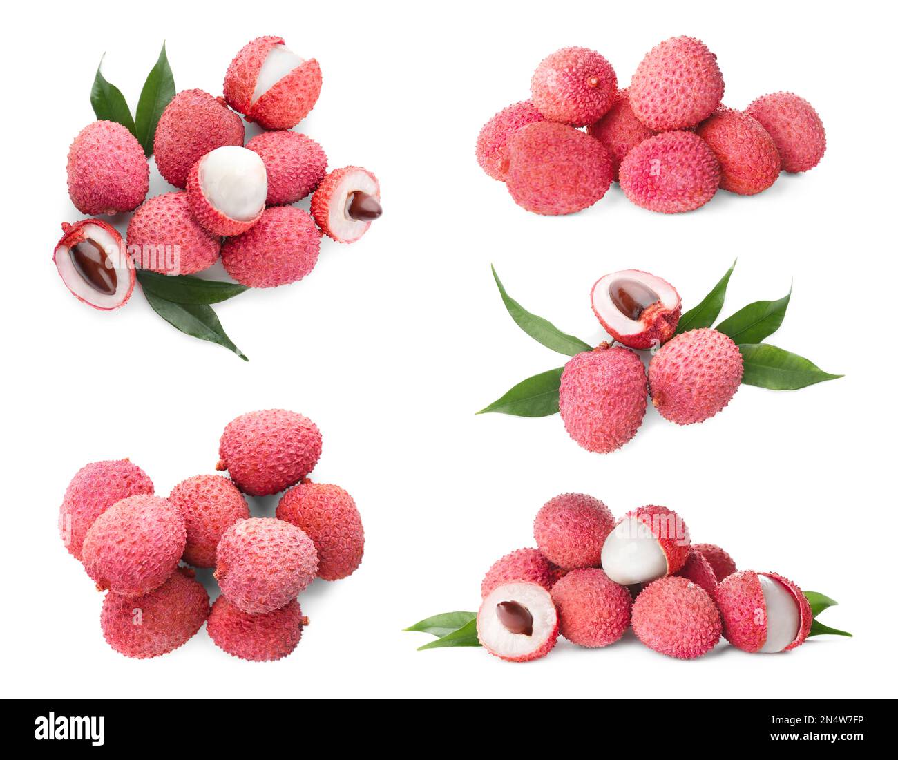 Set of delicious fresh lychees on white background Stock Photo - Alamy