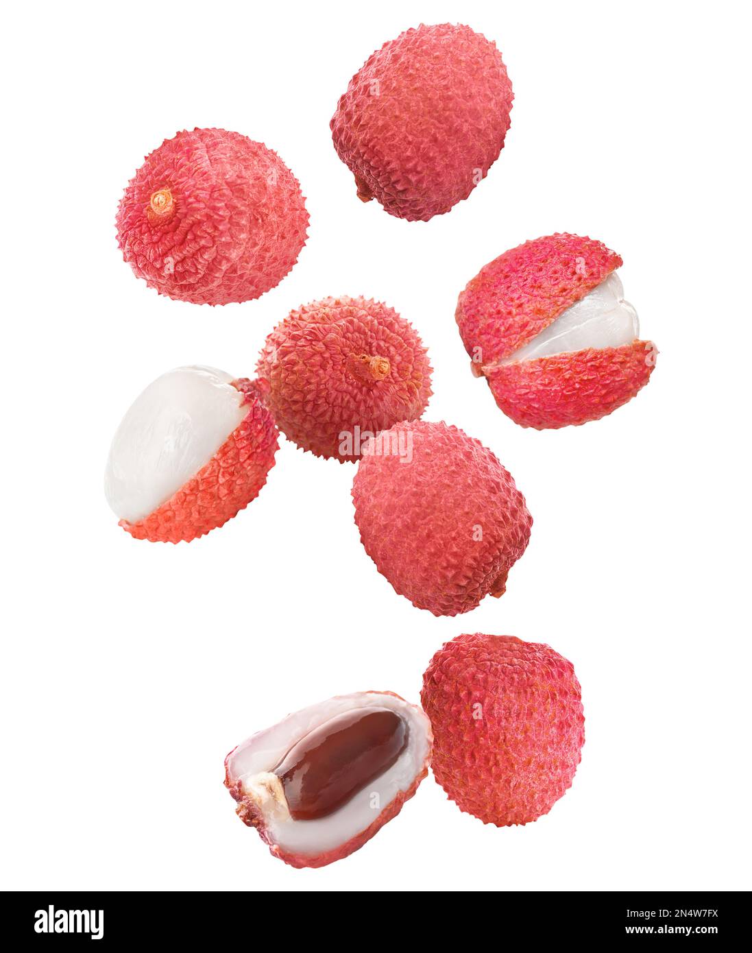 Set of falling delicious lychees on white background Stock Photo - Alamy