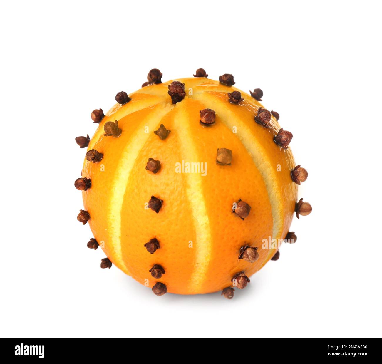 Pomander ball made of fresh orange and cloves isolated on white Stock ...