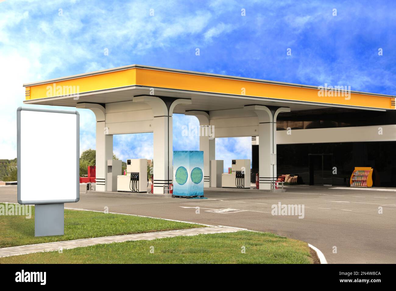Empty billboard on modern gas station outdoors, space for design Stock ...
