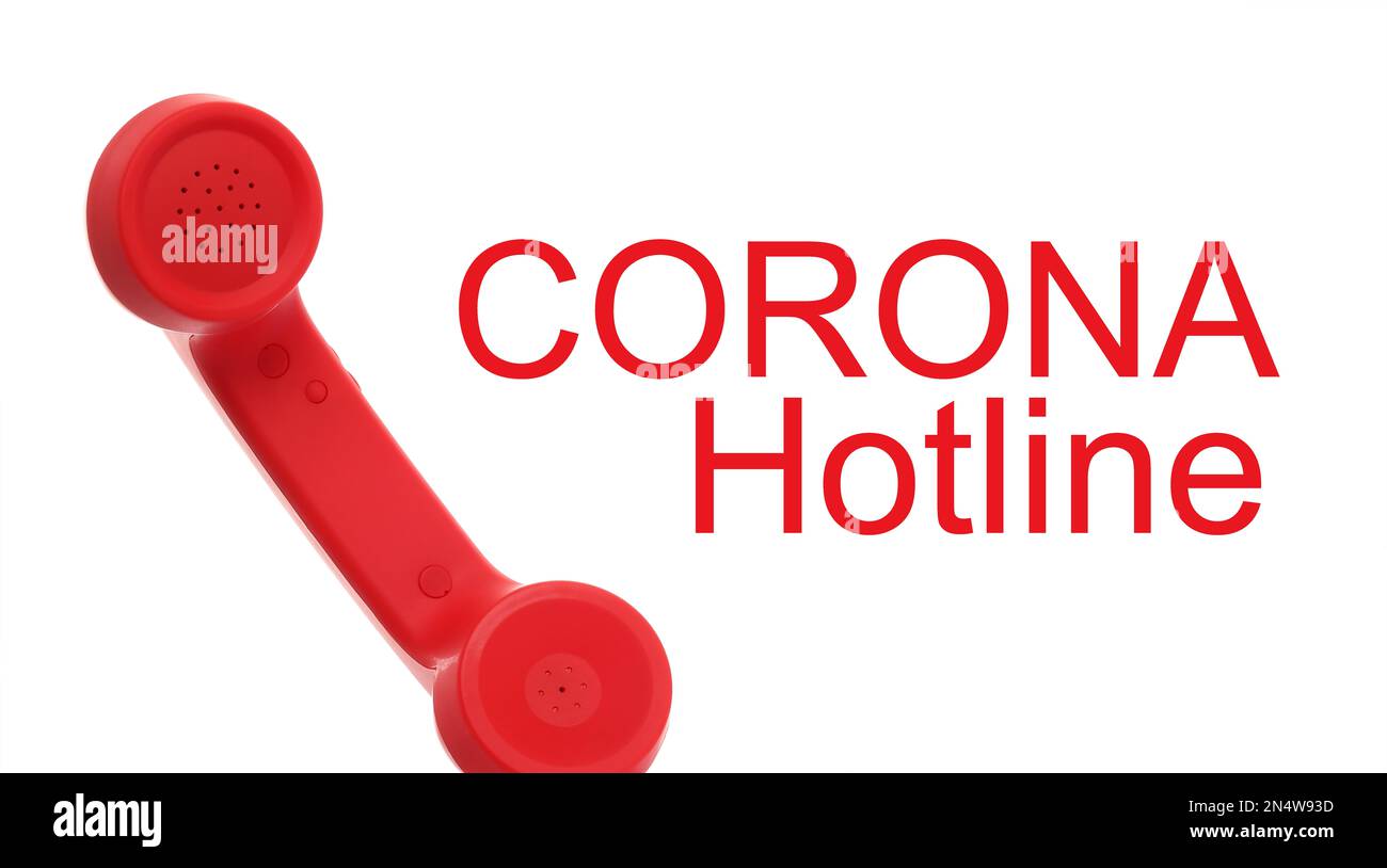 Covid-19 Hotline. Red handset and text on white background, banner ...