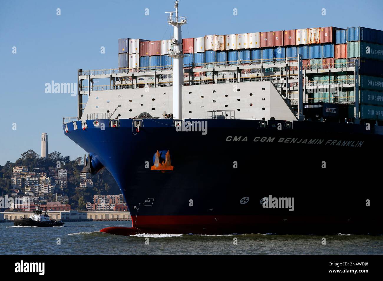 The CMA CGM Benjamin Franklin the eighth largest cargo vessel in the world makes its way across ...
