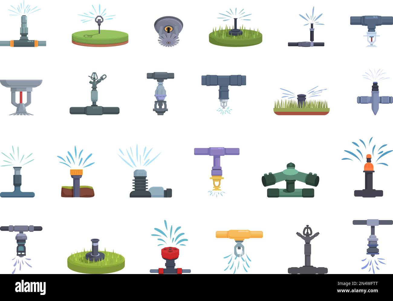 Sprinkler system icons set cartoon vector. Water nature. Construction ...
