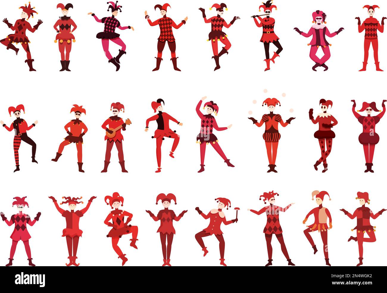 Harlequin icons set cartoon vector. Joker card. Jester clown Stock ...