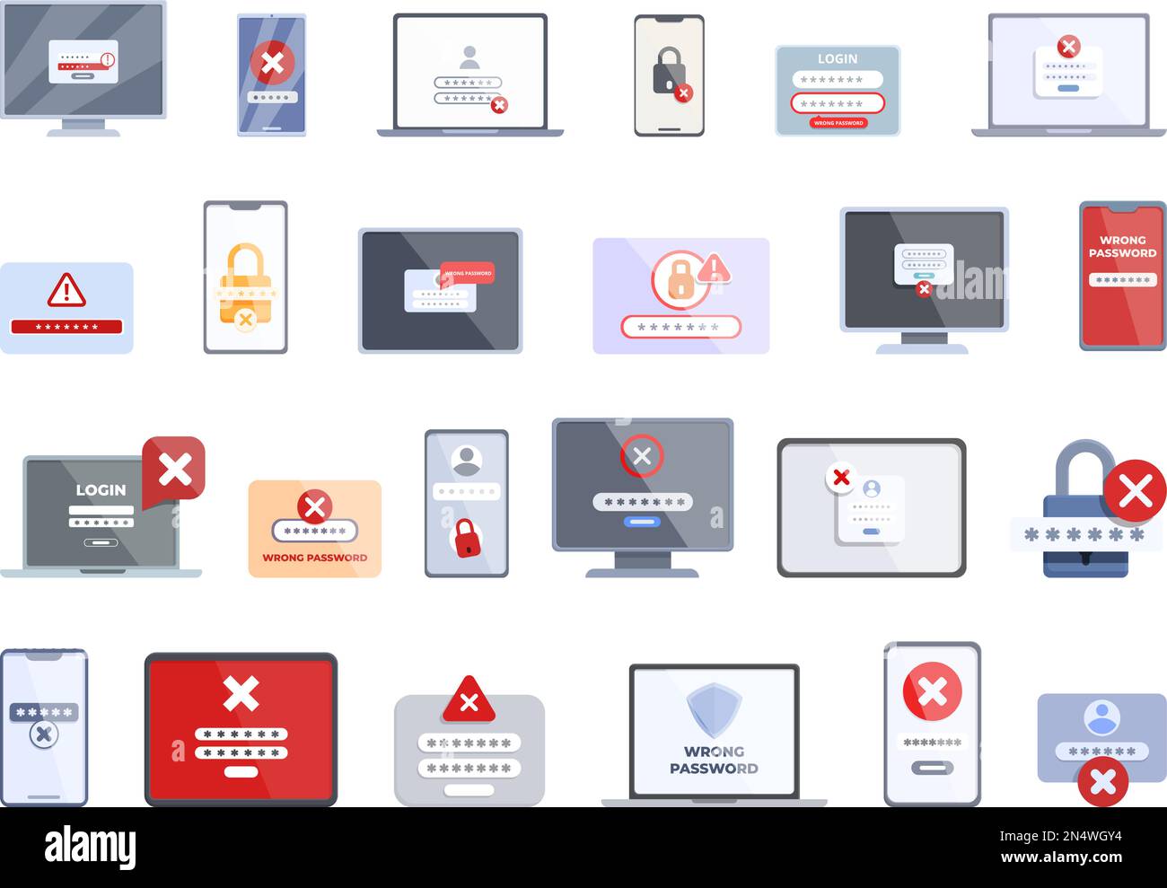 Wrong Password Icons Set Cartoon Vector Key Lock Login Security Stock