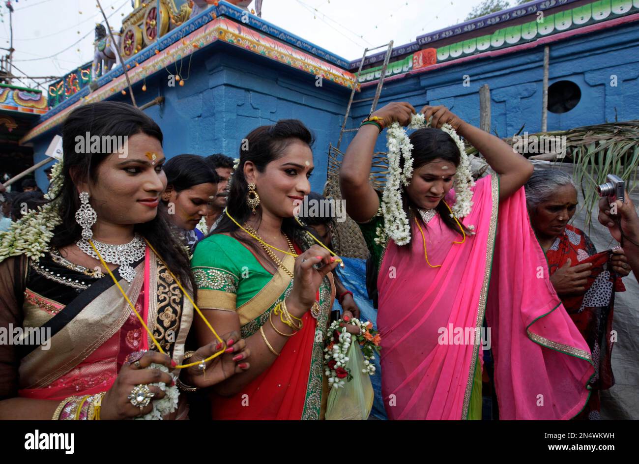 Indian eunuchs show their holy strings after the marriage ceremony ...
