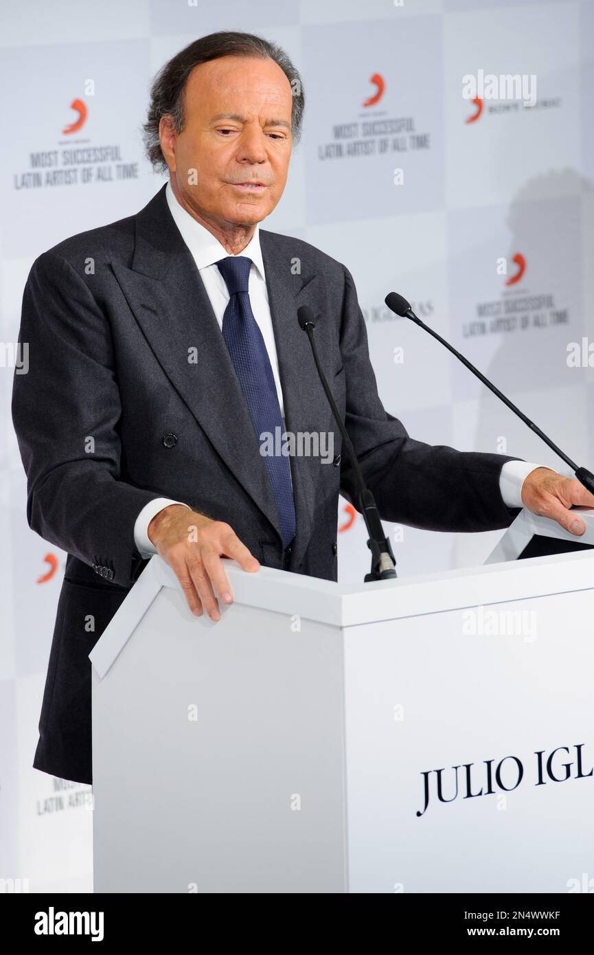 Spanish singer Julio Iglesias gestures during a press conference where ...