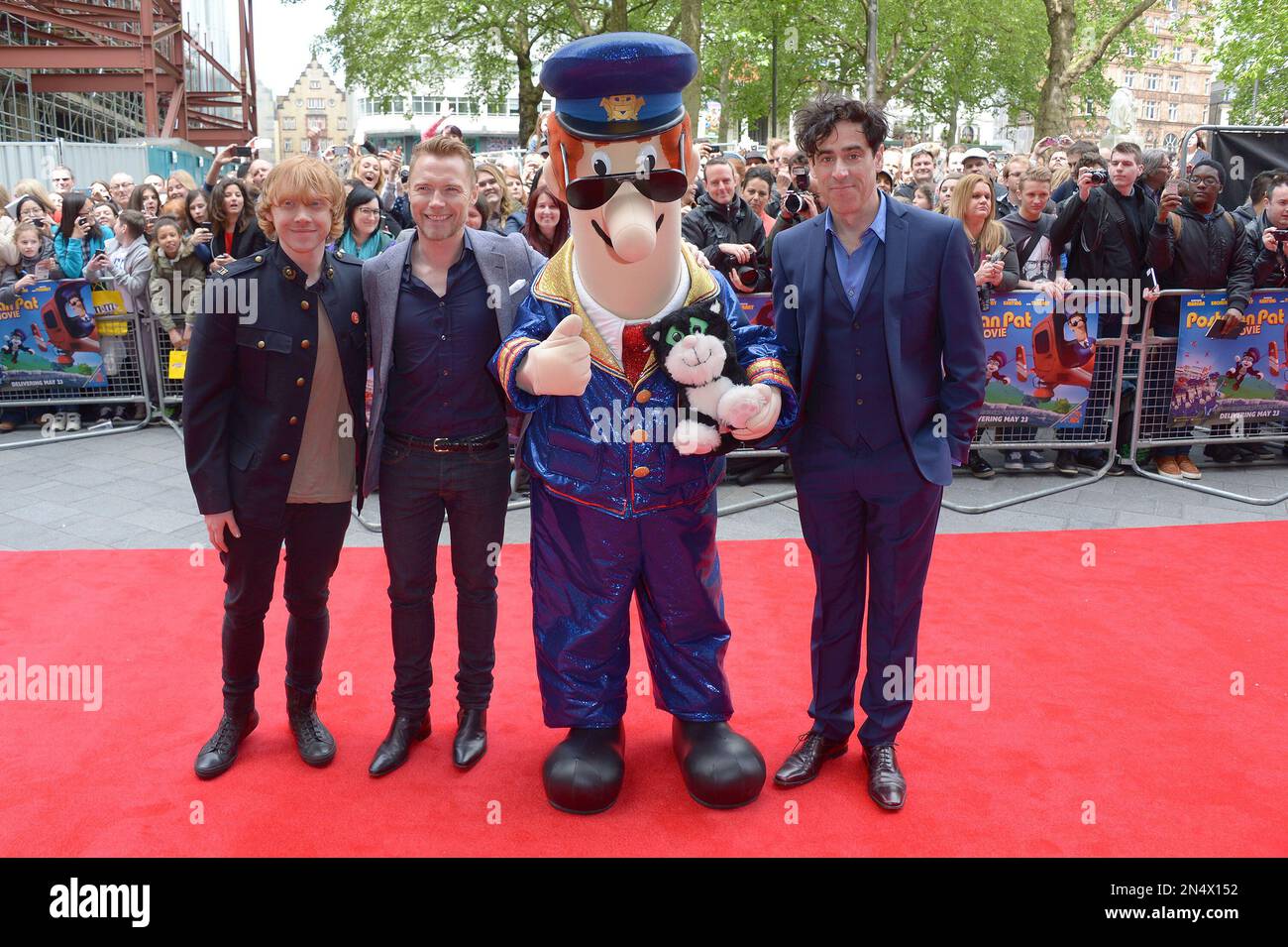 From left, Rupert Grint, Ronan Keating and Stephen Mangan pose with a ...