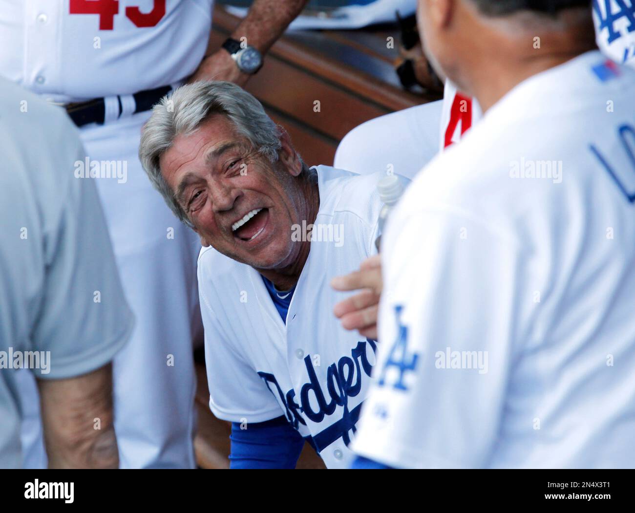 Former Los Angeles Dodgers player Steve Yeager enjoys a moment in the ...