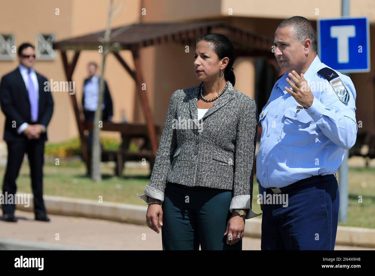 U.S. National Security Adviser Susan Rice, center, is briefed by the ...