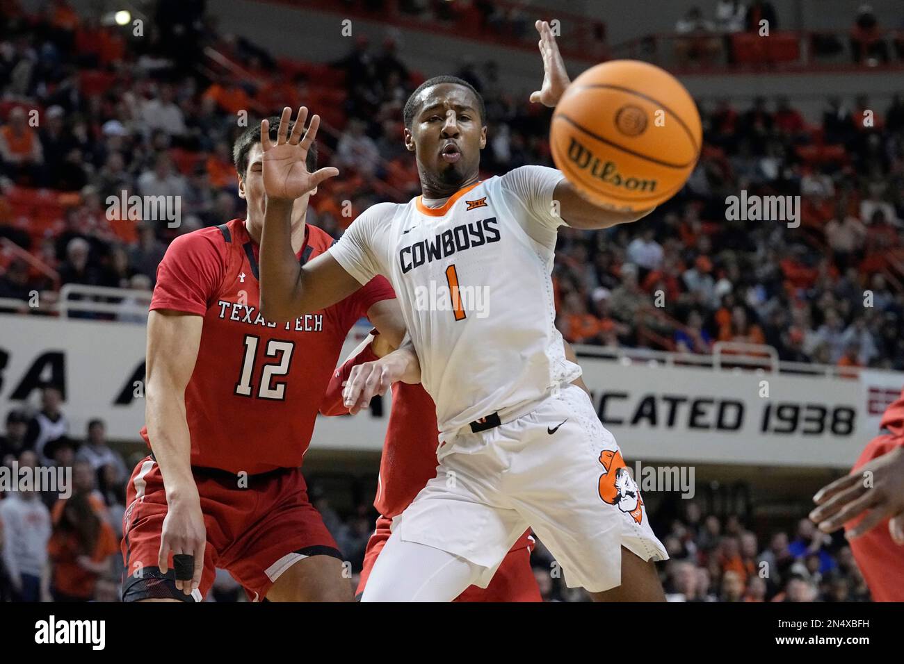Oklahoma State guard Bryce Thompson (1) watches the ball go out of ...