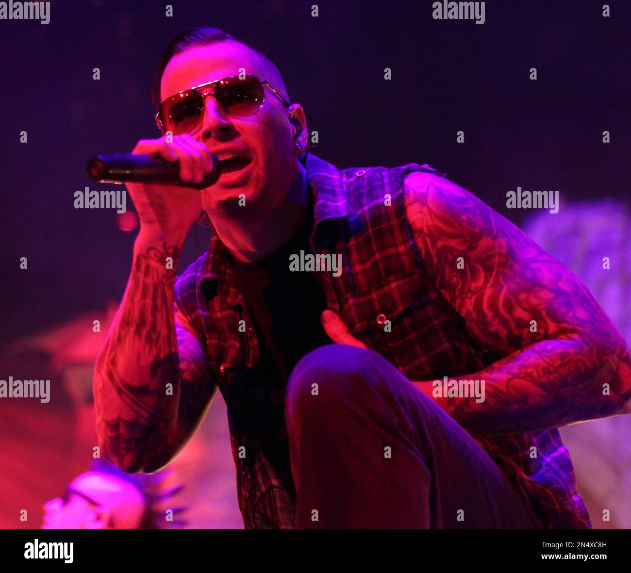 M. Shadows of the band Avenged Sevenfold performs in concert at the ...