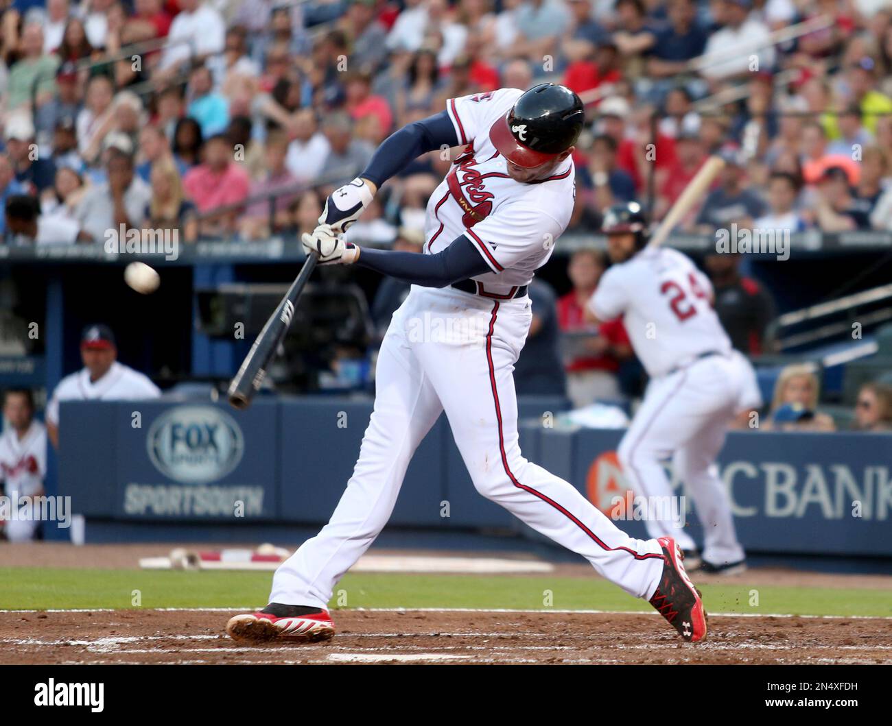Atlanta Braves first baseman Freddie Freeman (5) connects on a double ...