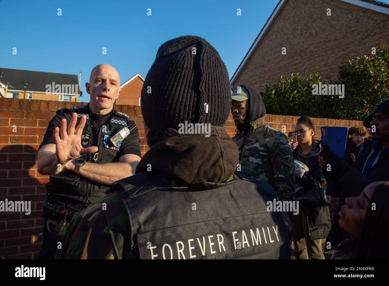Surrey, UK. 08th Feb, 2023. People protest near Thomas Knyvett College ...