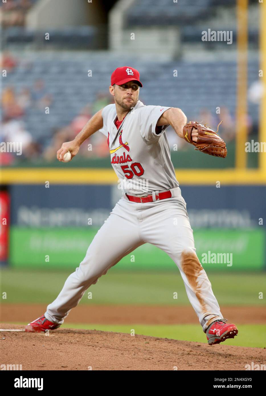 St. Louis Cardinals starting pitcher Adam Wainwright (50) delivers a ...