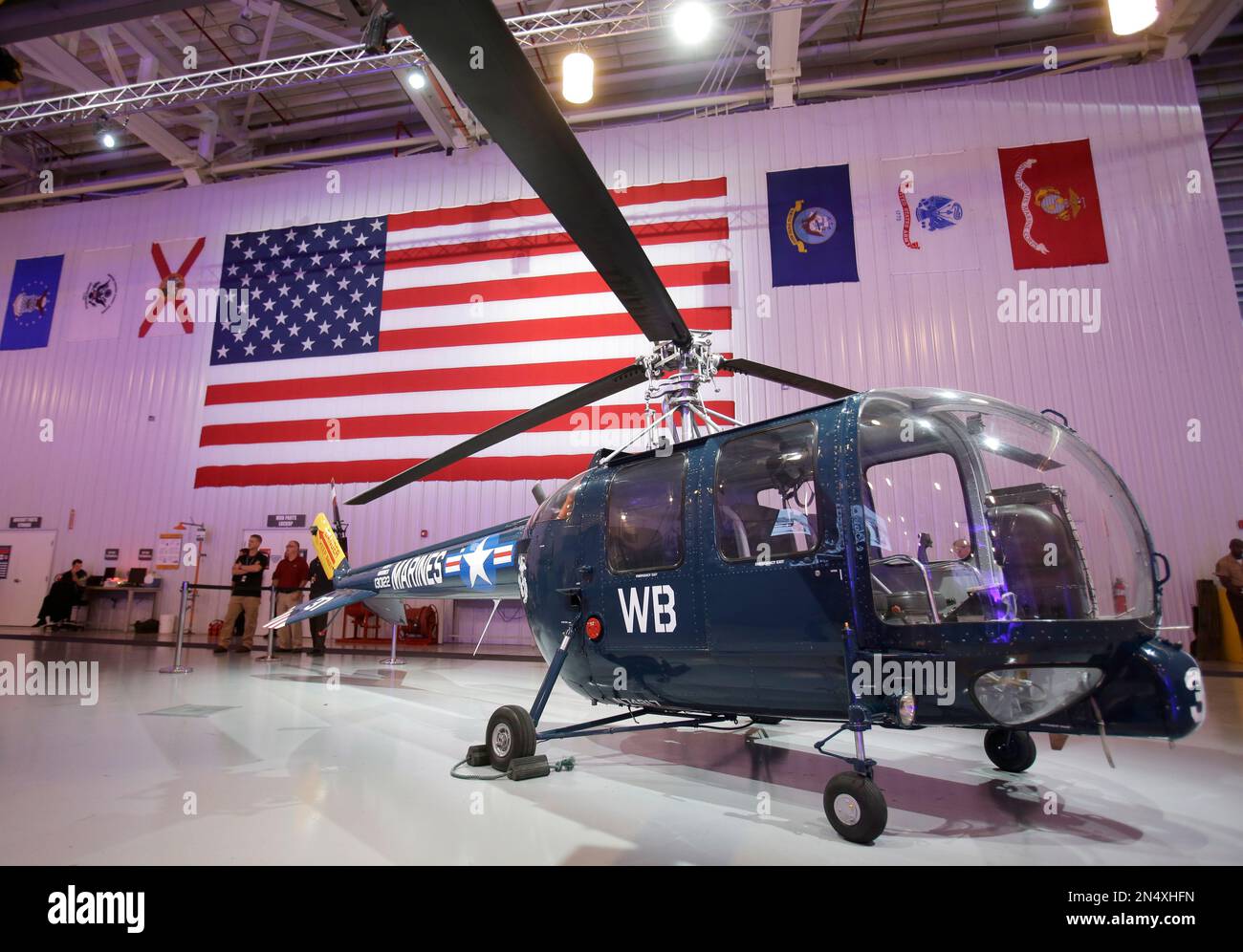 A restored Sikorsky S-52 helicopter is shown on display before a ...