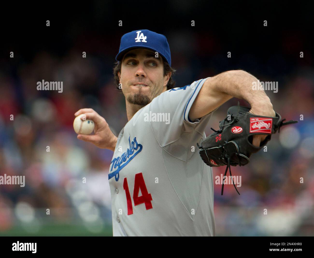 Los Angeles Dodgers starting pitcher Dan Haren throws against the ...