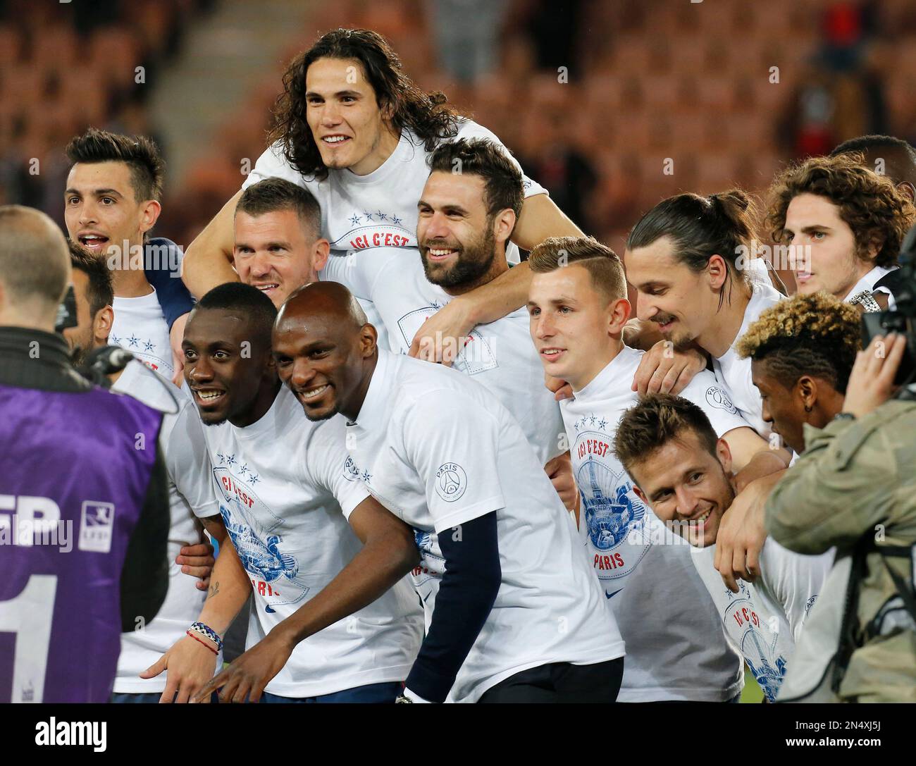 Paris Saint-Germain's squad pose for a group photo for officials after ...