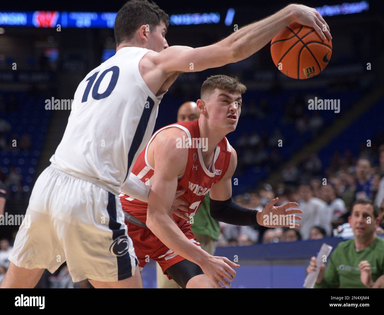 Penn State's Andrew Funk (10) attempts to bounce an out of bounds ball ...