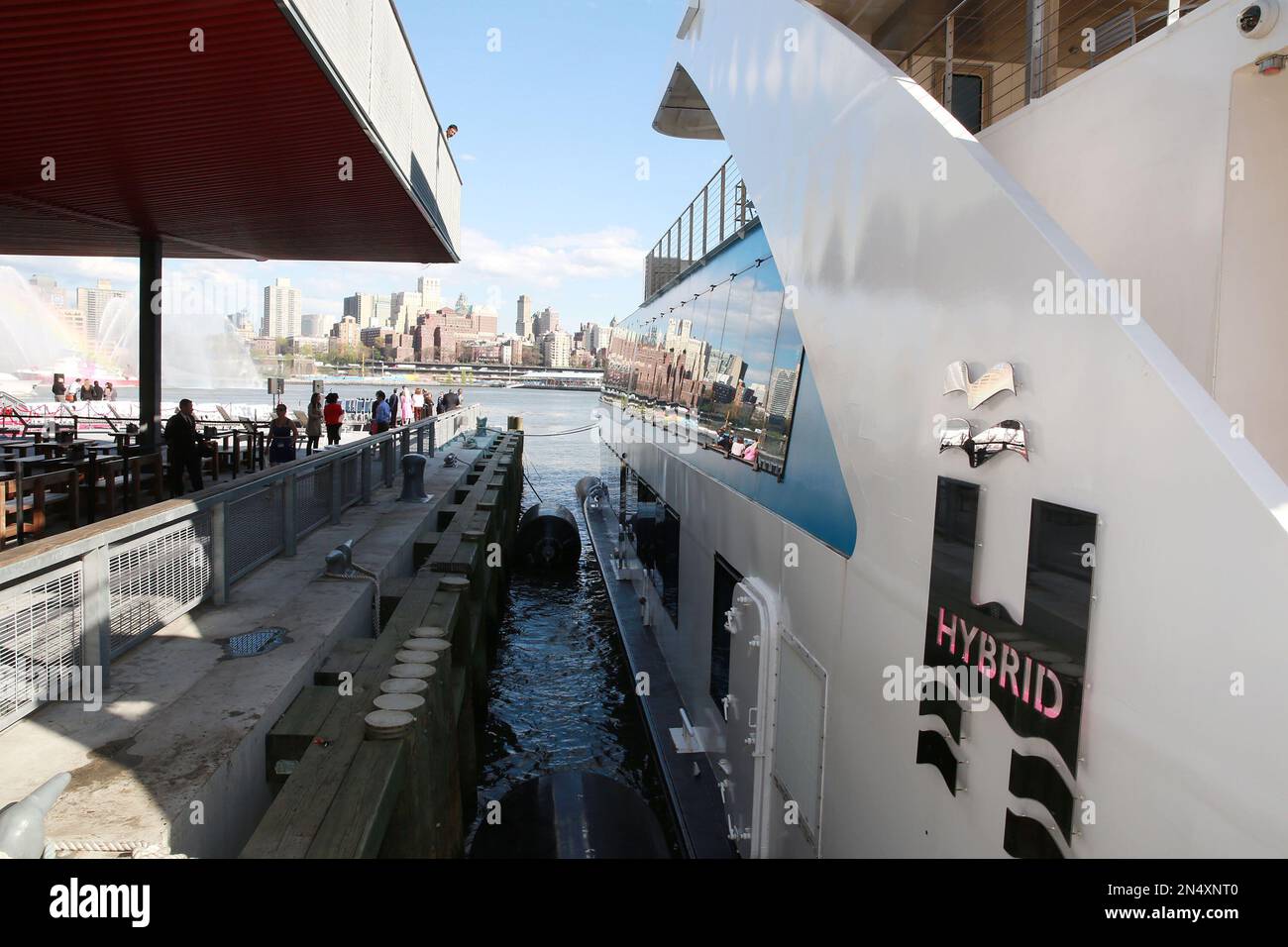 Hornblower Hybrid is seen at the Hornblower Cruises & Events Pier 15 ...