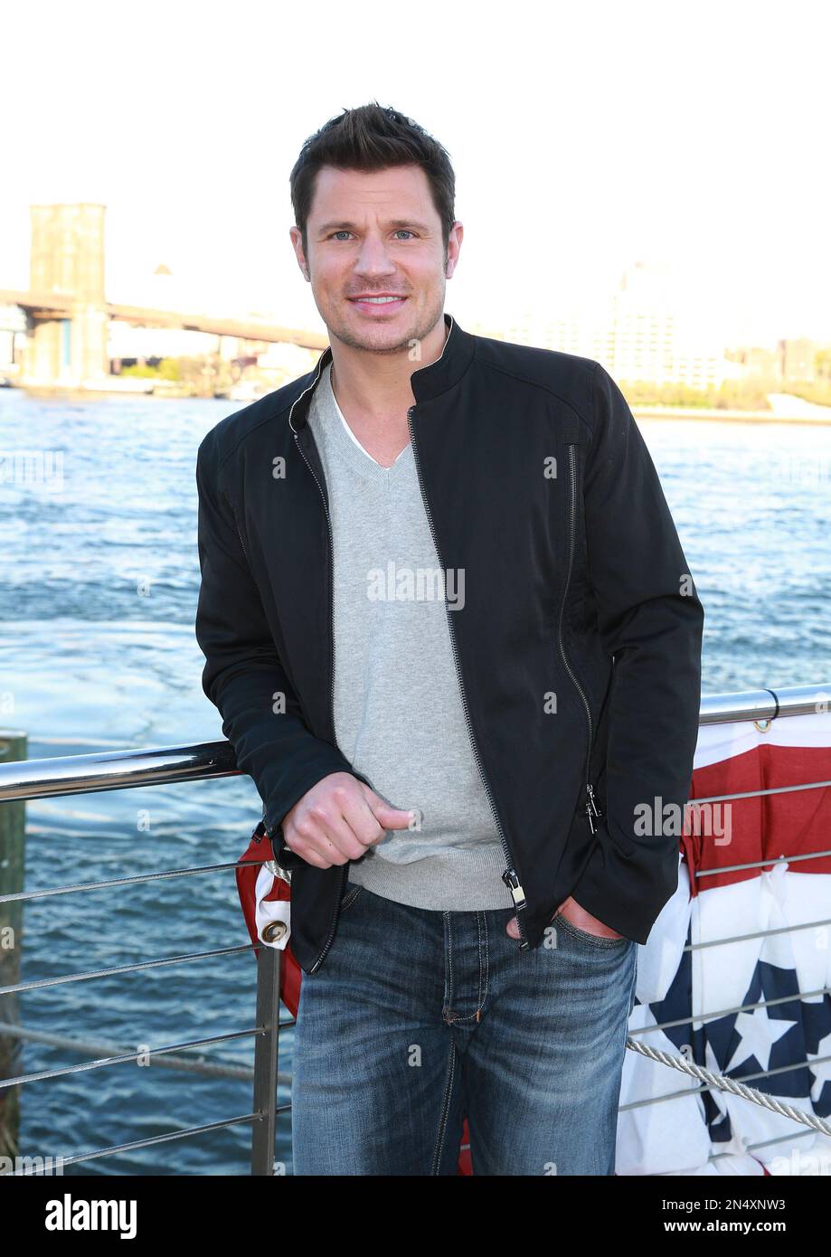 Nick Lachey is seen on board Hornblower Hybrid at the Pier 15 Launch ...