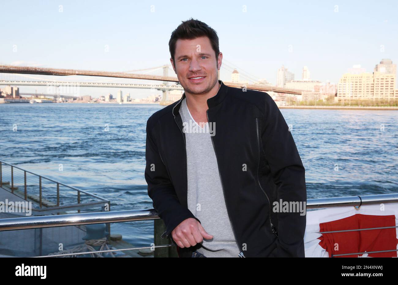 Nick Lachey is seen on board Hornblower Hybrid at the Pier 15 Launch ...
