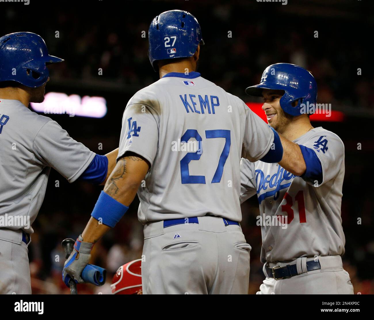Los Angeles Dodgers' Drew Butera (31) celebrates his three-run homer ...
