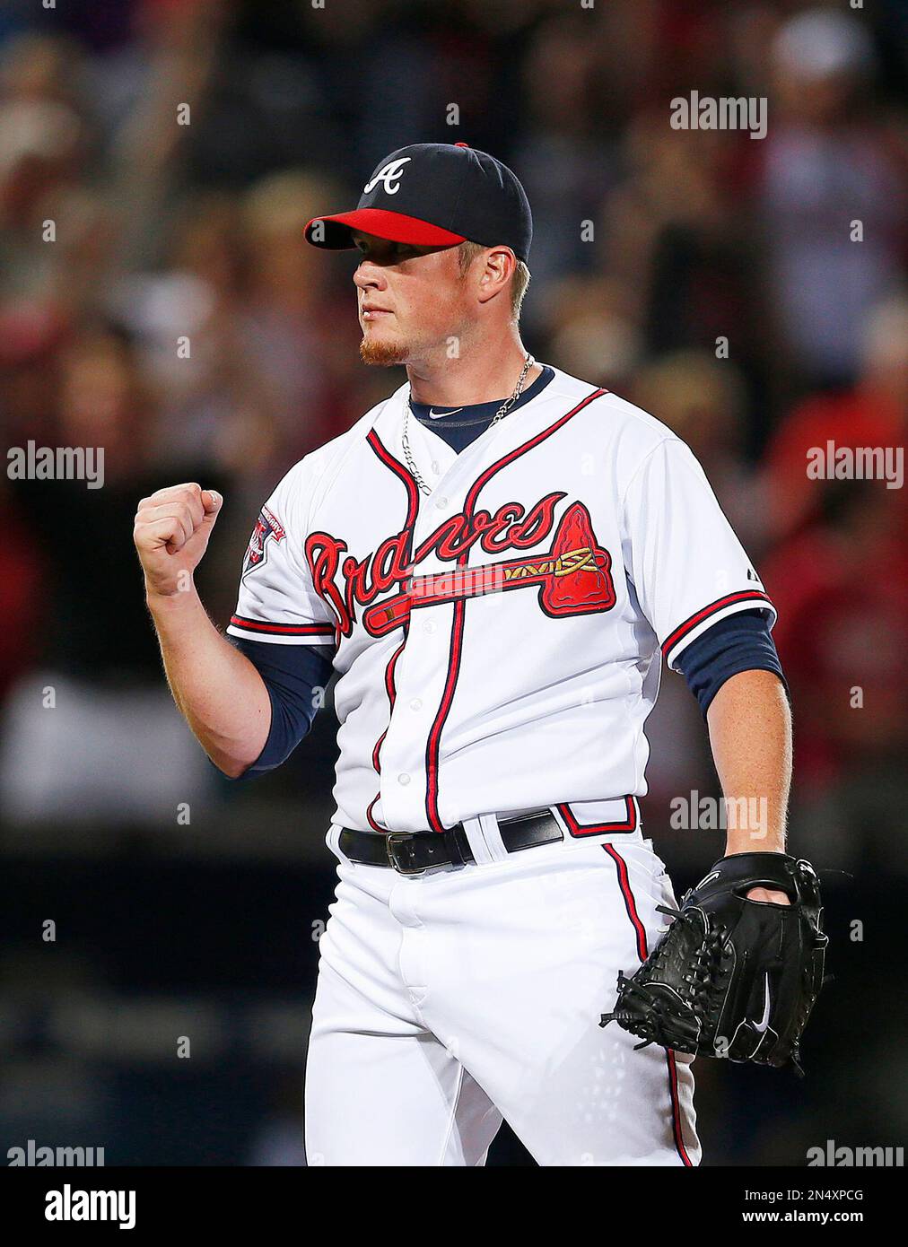 Atlanta Braves closer Craig Kimbrel (46) pumps his fists after getting ...